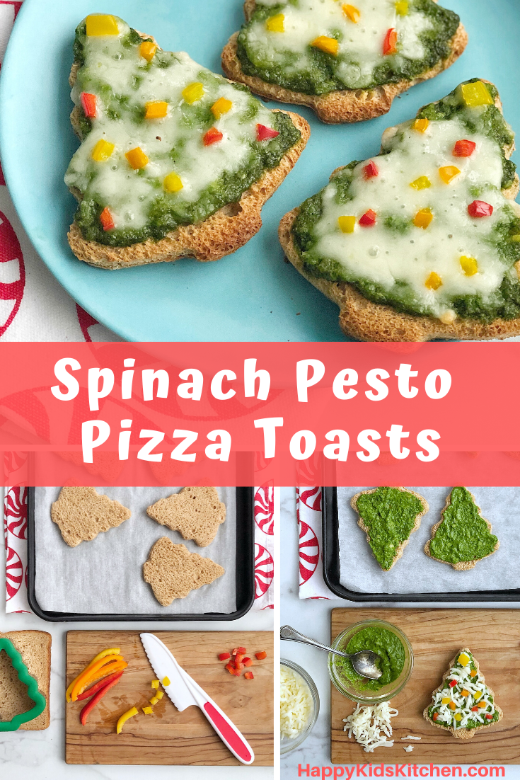 Spinach Pesto Pizza Toasts - Happy Kids Kitchen by Heather Wish Staller