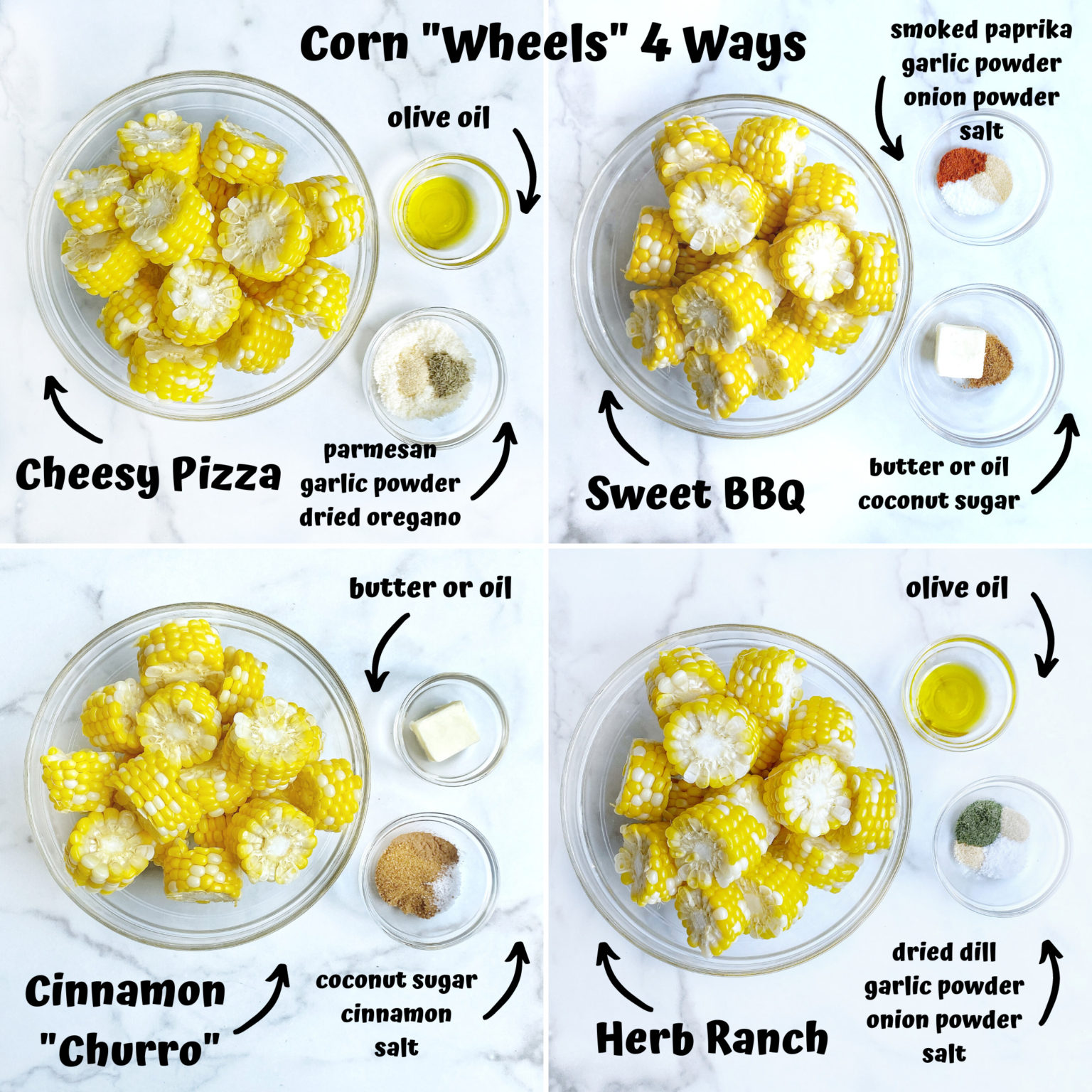 Corn "Wheels" 4 Ways - Happy Kids Kitchen by Heather Wish Staller